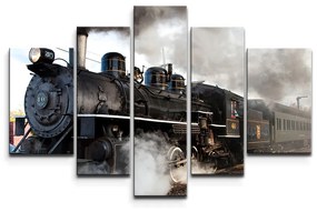 Sablio Obraz - 5-dílný Parní lokomotiva - 125x90 cm