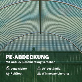 Fóliový skleník na rajčata Outsunny 395x195x190cm s 6 okny ze sítě, kulatý obloukový skleník pro pěstování rostlin a chladicí rám | Aosom.de