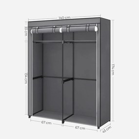Organizér na oblečení, mobilní textilní šatní skříň s háčky 140 x 43 x 174 cm, šedá