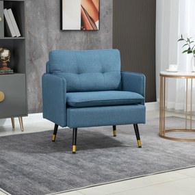 HOMCOM skandinávské křeslo s prošívaným opěradlem a kontrastním lemem v látce 76 x 68 x 80 cm - modré s černými a zlatými kovovými nohami | Aosom