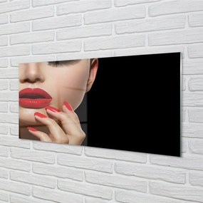 Obraz na skle Žena červené rty a nehty 100x50 cm