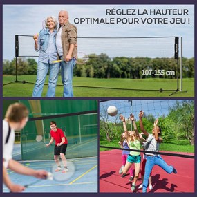 SPORTNOW Kompletní souprava na badminton, pickleball a volejbal, 3 v 1, venkovní sportovní hry s nastavitelnou výškou sítě 107-155 cm