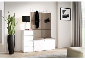 Eka Předsíňová stěna s čalouněnými panely Trinity 34 - Bílá / Tmavá béžová 2305