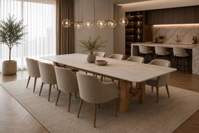 Jídelní stůl TRAVERTINO WHITE – 260 × 120 cm, keramická deska 12 mm Shark Nose, dubová podnož IVOR XL