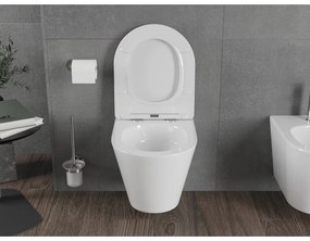 Mexen Rico, závěsná WC mísa 490x360x370 mm, Rimless Tornádo + WC sedátko z duroplastu, bílá lesklá, 30720400T