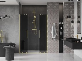 Mexen Velar Duo, posuvné sprchové dveře do otvoru 150 cm, 8mm šedé sklo, zlatá matná, 871-150-000-42-55