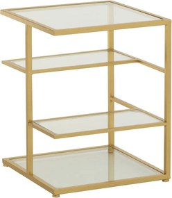 Zlatý kovový odkládací stolek se skleněnými policemi Doree gold - 40*40*51 cm