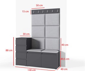 Eka Předsíňová stěna s čalouněnými panely Trinity 34 - Dub Artisan s černou /Tmavá hnědá 2308