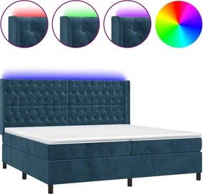 Box spring postel s matrací a LED tmavě modrá 200x200 cm samet 3139767