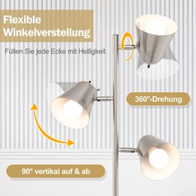Costway Stojací lampa 163 cm s 3 E27 žárovkami a 360° nastavitelnými stínidly