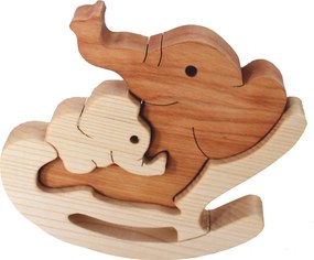 AMADEA Dřevěné puzzle houpací slon, masivní dřevo dvou druhů dřevin, 14x12x3 cm