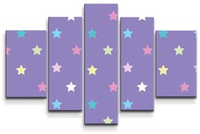 Sablio Obraz - 5-dílný Hvězdy na fialové - 125x90 cm