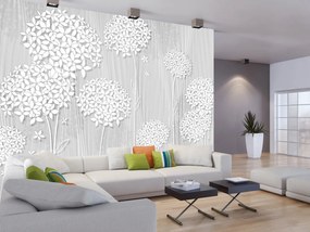 Tapeta Bílé květy na dřevě (150x105 cm) - Murando DeLuxe