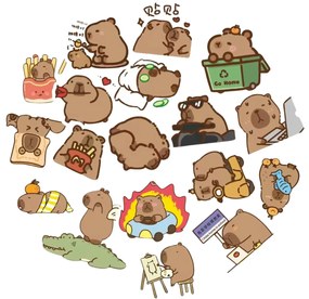 Camerazar Barevné kreslené nálepky Capybara 70 ks pro děti DIY kreativní aktivity