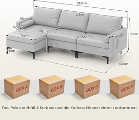 Costway 2 místná rozkládací pohovka 2 místná s opěradlem čalouněné křeslo světle