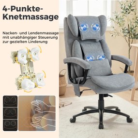 HOMCOM ergonomická kancelářská židle s masáží a houpací funkcí — vysoké opěradlo, 4 hnětací masážní uzly, bederní podpora, výškově nastavitelná, poti…