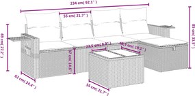 6dílná zahradní sedací souprava s polštáři hnědá polyratan 3263790