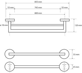 Sapho, X-ROUND Dvojitý držák na ručníky 855mm, chrom