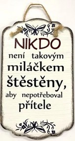 Bondecor Dřevěná dekorace "Nikdo není takovým miláčkem štěstěny, aby nepotřeboval přítele" 15x25cm, 15x25 cm Jazyk: CZ