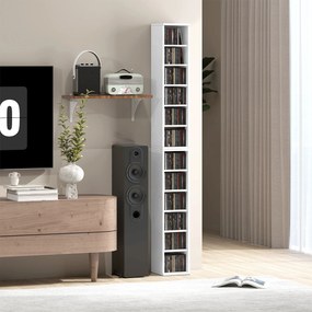 HOMCOM 204 CD úložné regály v sadě 2 kusů, Blu-Ray věžový stojan s nastavitelnými policemi, organizér knihovny, bílá