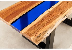 Massive home | Konferenční stolek LIQUID 110 cm akáciové dřevo s modrým epoxidovým páskem