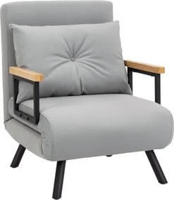 HOMCOM skládací jednolůžková pohovka 4 v 1, 5stupňově nastavitelná opěrka zad a polštář, 63x73x81 cm, světle šedá