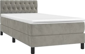 Box spring postel s matrací a LED světle šedá 100x200 cm samet 3134567