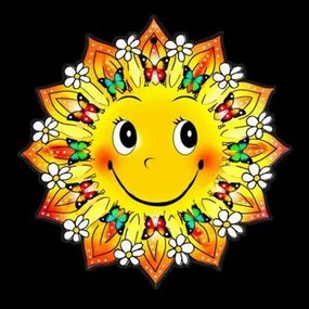 AMADEA Dřevěná ozdoba barevná slunce s motýlky a květinami 9 cm