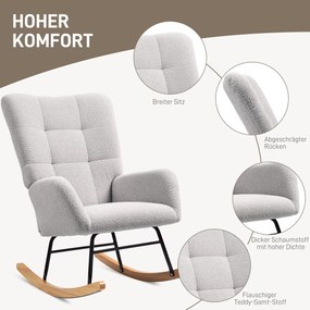 HOMCOM Houpací Křeslo, Houpací Křeslo s Opěrkami, Vzhled Teddy Zamat, Relaxační Křeslo s Dřevěnými Kluzáky, Houpací Křeslo pro Kojící Matky do Ložnic…