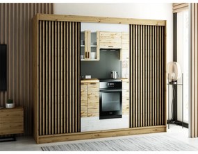 Šatní skříň se zrcadlem Tigori 2 250 cm, Úložný prostor: ne, Barva: dub artisan / černý mat + dub artisan