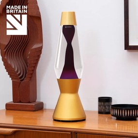 Mathmos Astro Gold, originální lávová lampa, zlatá s čirou tekutinou a černou lávou, 43cm