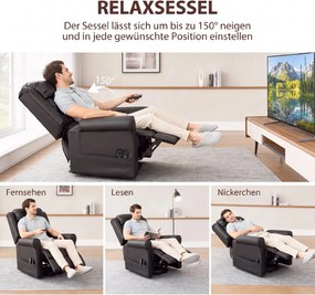 HOMCOM Elektrické křeslo na vstávání s vibrační masáží a funkcí tepla, seniorské křeslo z hnědé PU kůže