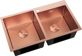 Mexen Xorin, 2-komorový nerezový dřez 780 x 450 mm, broušená měď, vzor voština, 6441782000-65HC
