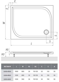 Roth Obdélníková sprchová vanička z litého mramoru RECTAN-M Varianta: rozměry: 100x80 cm - (RECTAN-M 1000x800 - 8000166)