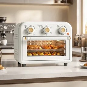 HOMCOM Horkovzdušná fritéza 12 litrů mini trouba s ventilátorem, 5 programů, plech a koš na smažení, 1200 W, vhodná do myčky