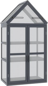 Outsunny Mini Skleník 3 Patra Zahradní Postel s Otevíratelnou Střechou a Dvojitými Dveřmi z Dřeva a Polykarbonátu, Voděodolný, Přírodní, 70,5 x 42 x 1