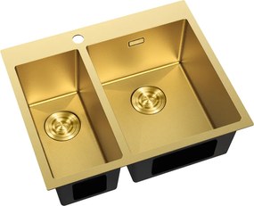 Mexen Flexo, 1.5-komorový nerezový dřez 610 x 510 mm, broušená zlatá, vzor voština, 6446611500-55HC