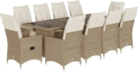 11dílný zahradní bistro set s poduškami béžový polyratan 3277248