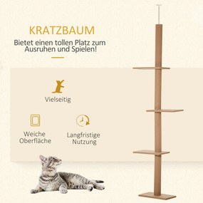 PawHut Výškově nastavitelné škrabadlo Šplhací strom pro kočky Strom na hraní Světle hnědý 43x27x228-260cm pro aktivní hraní a odpočinek | Aosom.de