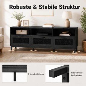 Costway Televizní stolek 160 cm se 3 přihrádkami, černý
