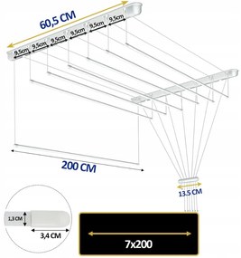 Erga Erga, stropní věšák na sušení prádla 7x200 cm, bílé, ERG-SEP-10SUSSUF2007P
