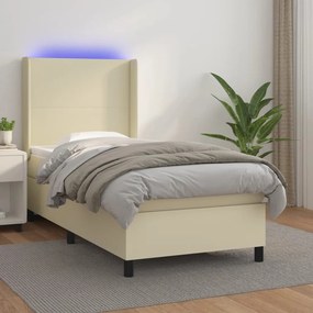 Box spring postel s matrací a LED krémová 80x200 cm umělá kůže 3139231