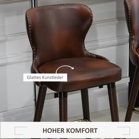 HOMCOM Barová židle sada 2 ks elegantní bistro židle s podnožkou a opěradlem, jídelní židle PU hnědá 52x53x101cm | Aosom.de