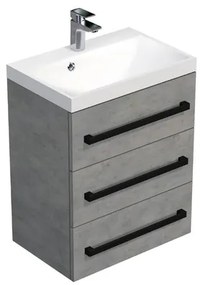 Koupelnová skříňka s černou úchytkou a umyvadlem SAT Cube Way 60x76,5x40 cm beton mat CUBE2C603BE