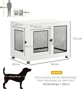 PawHut klec pro psy se stolkem, polštář, 2 dvířka, psí bouda, bouda pro psy, vnitřní box pro psy, boční stolek, bílá+černá, 94 x 60 x 71,5 cm | Aosom