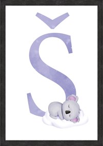Abeceda písmena s koalou - Obraz, Plakát Velikost: A3 - 29,7x42 cm, Volba rámu: s černým rámem, Písmeno: Š
