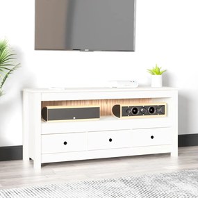 TV skříňka bílá 114x35x52 cm masivní borové dřevo