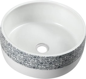 Sapho Sapho, PRIORI keramické umyvadlo, průměr 41 cm, 15 cm, barva bílá s modrou malbou, PI027