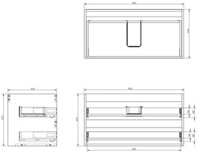 Mexen Orio, koupelnová skříňka 90 cm, 2 zásuvky, šedá matná, 91A10-09047-2-BFF62