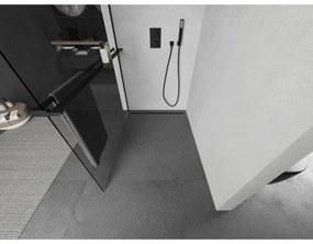 Mexen Kioto, sprchová zástěna Walk-In Walk-in 135 x 200 cm, 8mm čiré sklo, černý profil + věšák na ručníky s poličkou, 800-135-121-70-00